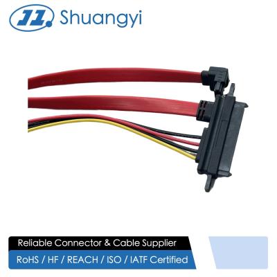 China SATA data power connector harness, 7+15 pin drive connector with right-angle 7 pin cable and 4 pin power connector for HDD SSD server storage customization for sale