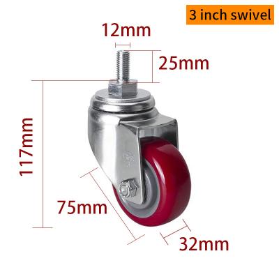 China EDL Medium Duty 3inch 150kg Red TPU Threaded Caster by Swivel and Brake type 503S-86 for sale