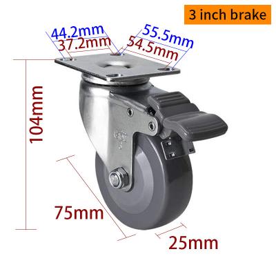 China Grey Light Duty 3 Inch Caster Wheels With Brakes RoHS Approved for sale