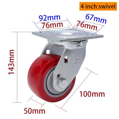 China 100 mm 4 zware rollen 350 kg lading aluminium rollen wielen Te koop