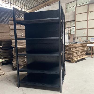 Cina Colore personalizzato di fabbrica Dimensione 93*90*180CM Ripiano di supermercato nero Ripiano a doppio lato 5 strati 4 ripiani in vendita