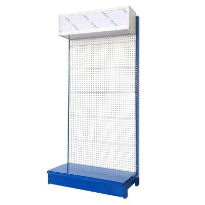 Cina Fabbrica Dimensione personalizzata Colore blu supermercato display scaffali laterali in acciaio moderna gondola scaffale negozio di alimentari in vendita