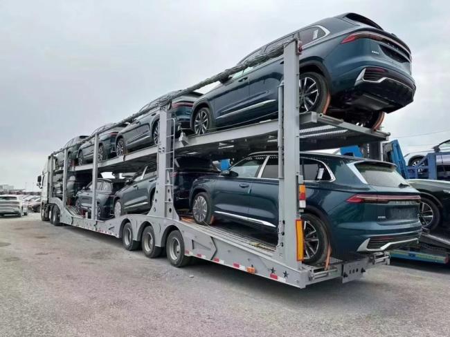 Interior view of car carrier trailer