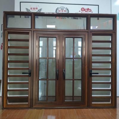 China Single Glass Blade Aluminum Frame Casement Windows Flush Aluminium Windows Wood Color for sale