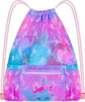 中国 Mesh Drawstring Backpack Bag with Zipper Pocket Beach Bag for Swimming Gear Backpack Gym Storage Bag for Kids 販売のため
