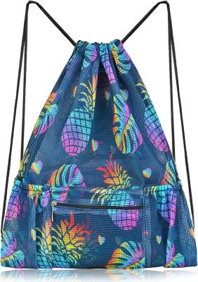 中国 Mesh Drawstring Bag with Zipper Pocket, Beach Bag for Swimming Gear Backpack Gym Storage Bag for Adult Kids 販売のため