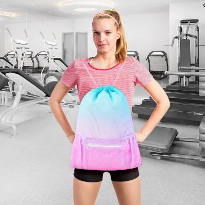 中国 Gym Beach Mesh Drawstring Bag With Zipper Pocket For Swimming Gear Storage 販売のため
