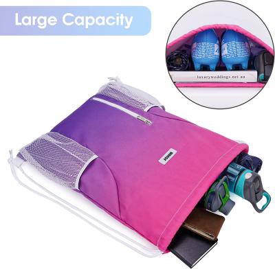 中国 Water Resistant Drawstring Backpack Bag Sport Gym Sackpack With Mesh Pockets 販売のため