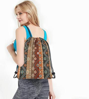 中国 Boho Floral Drawstring Bag Backpack Bohemian Style Tribal Art Batik Seamless Pattern 販売のため