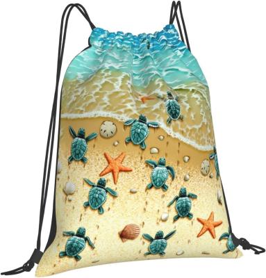 中国 Sea Turtle Drawstring Backpack Waterproof Adjustable Lightweight Gym Drawstring Bag Sports Dance Sackpack 販売のため
