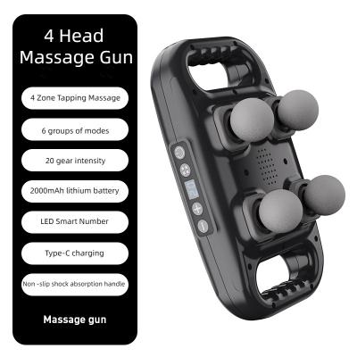 China High Frequency Cordless Handheld Electric Massage Gun Deep Tissue 4 Head Massage Gun for sale