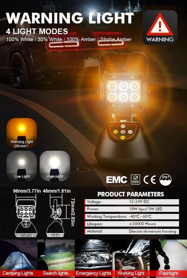 18W Rechargeable Portable Work Light Dual Color Emergency Light