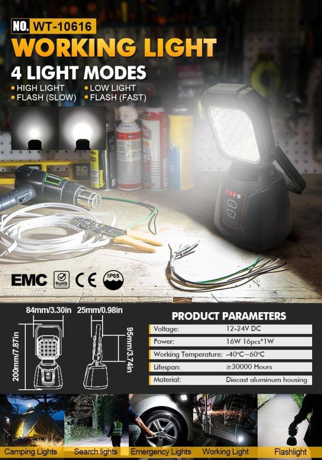 16W Rechargeable LED Emergency Lantern Portable Outdoor Work Light with Flashing Design