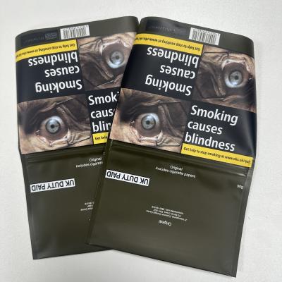 China Saco de embalagem de tabaco personalizado reciclável 25g 50g Saco de folhas de ouro à venda