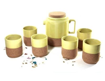 중국 7 PC Dia80mm 천연 콜크 밑받침 베이스 세락믹 찻주전자 머그 톡식레스스 판매용