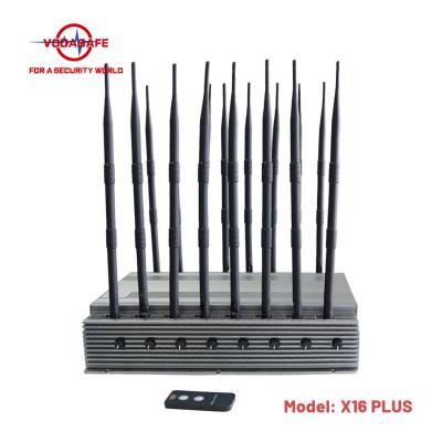 China jammer do sinal do telefone celular de 80m 16 antenas 110W ajustável de utilização interno à venda
