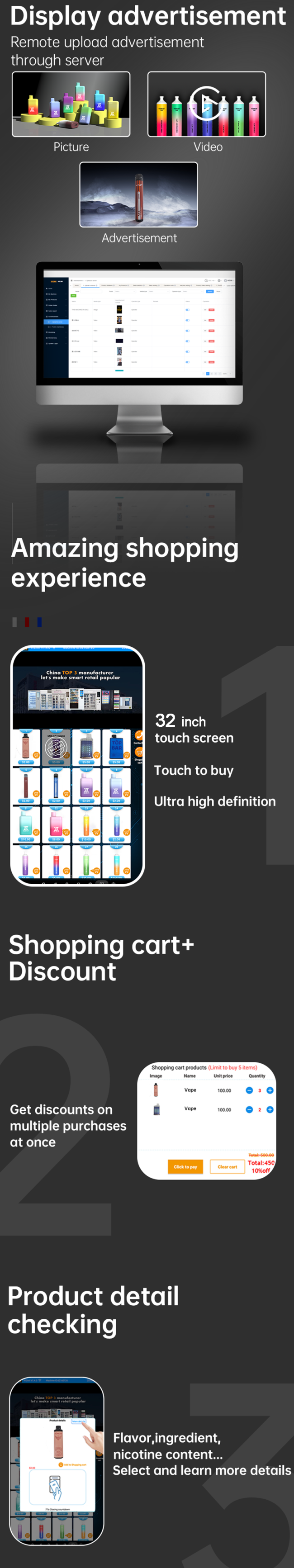 Standing Hanging 300 pcs Big Capacity Vending Machine with Nayax Card Reader Age Checker