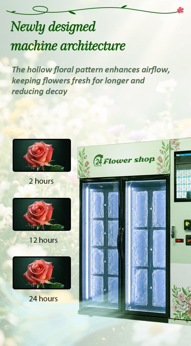 This flower vending machine has cooling system,3-20 degrees.