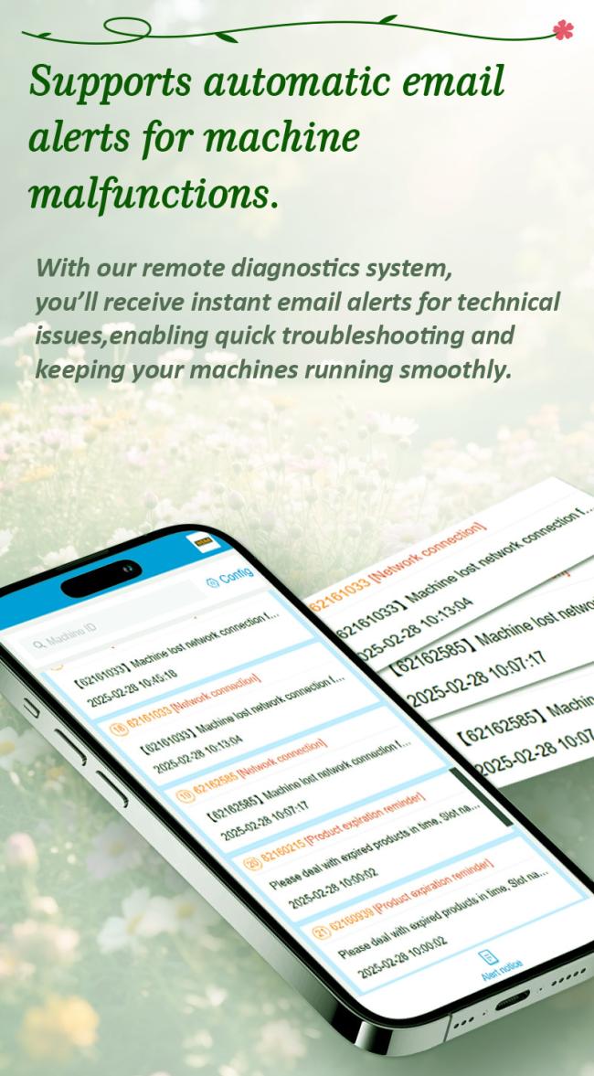 If your flower vending machine has any issues, you will receive an e-mail automatically.