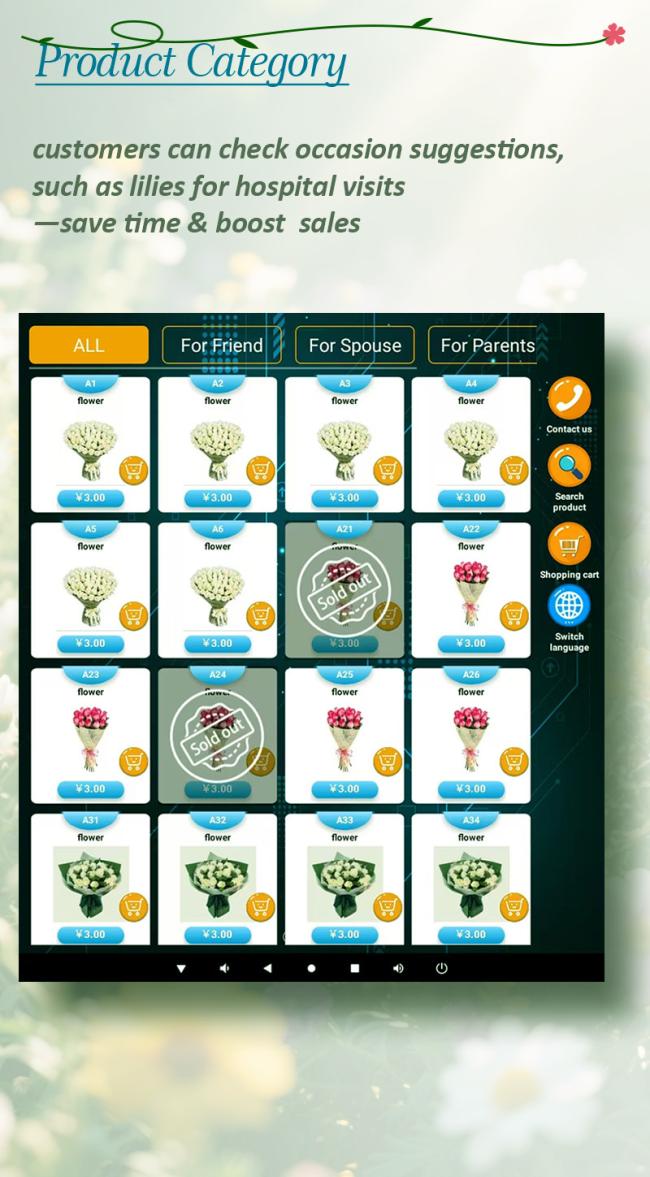 Customers can check the category of this flower vending machine