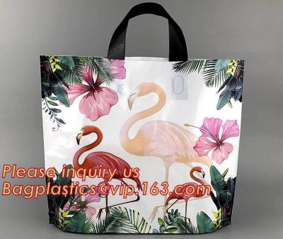 China El leopardo de moda biodegradable del 100% imprimió la bolsa de plástico suave del lazo, lazo impreso de encargo Handl de BottomSoft del bloque del soporte para arriba en venta