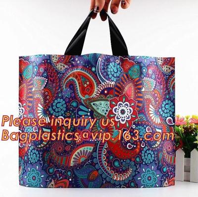 China Bolso de compras plástico impreso de encargo del portador de la manija del lazo de BottomSoft del bloque del soporte para arriba, bolso suave plástico de la manija del lazo para Shopp en venta