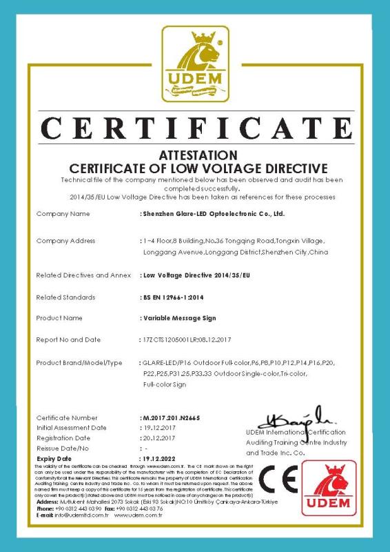 EN12966 - SHENZHEN GLARE-LED OPTOELECTRONIC CO., LTD