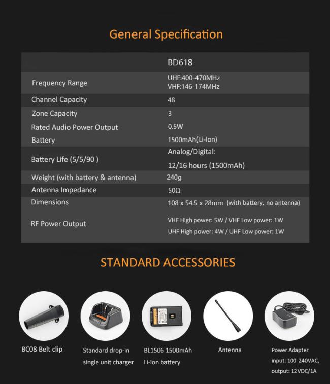 Hytera BD618 Walkie-Talkie side view