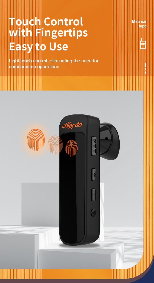 Chierda CD101F Plus walkie talkie showing ear-hook design