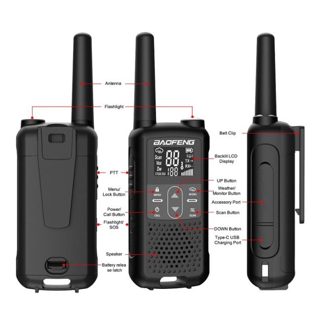 Baofeng BF-T22 Walkie Talkie side view
