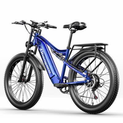 중국 500W 금속 블루 전기 자전거 48V Bafang 모터 지방 타이어 에바이크 완전 서스펜션 판매용
