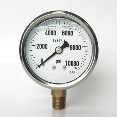 Cina 63mm di manometro ripieno di liquido d'ottone di acciaio inossidabile del collegamento del manometro da 10000 PSI in vendita