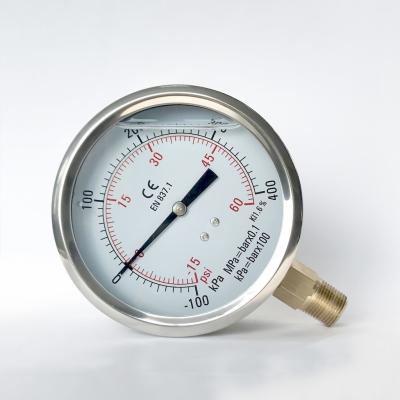 Cina 1/2 NPT 4 pollici del manometro del supporto 15-60 PSI di caso di acciaio inossidabile inferiore riempito liquido in vendita