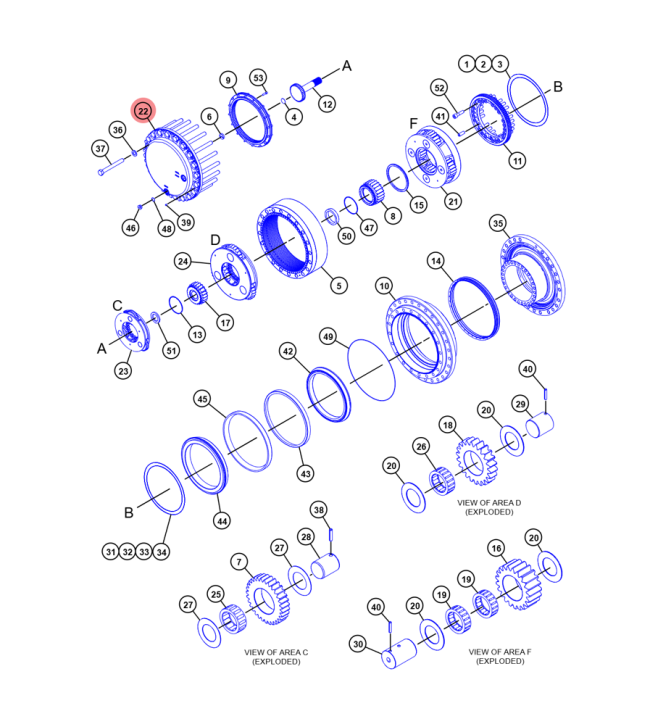 Travel motor parts breakdown diagram