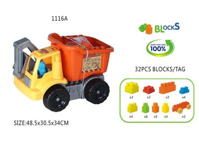 China 32Pcs de Bouwstenen van de peutersbaby Met 19 „Graafwerktuigvrachtwagen niet - gifstof Te koop