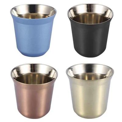 China Impressão personalizada 80ml 160ml Double Wall Stainless Steel Coffee Mug Viagem Taças de Espresso de aço inoxidável de pequeno tamanho Fácil de segurar e limpar à venda