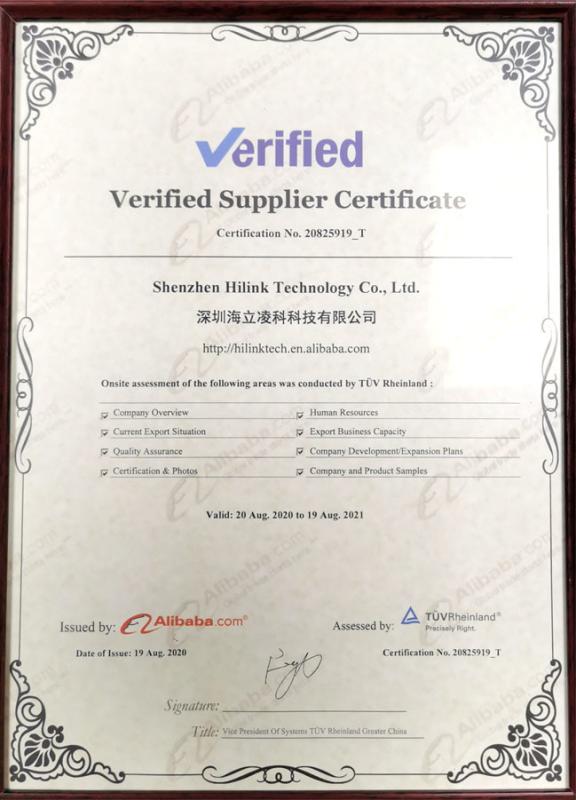 Verified Supllier Certificate - Shenzhen HiLink Technology Co.,Ltd.