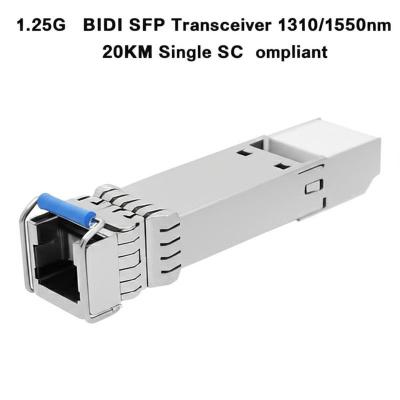 China 1.25G BIDI SFP Transceiver 20KM with Low Power Dissipation and Single SC Connector for Gigabit Ethernet for sale