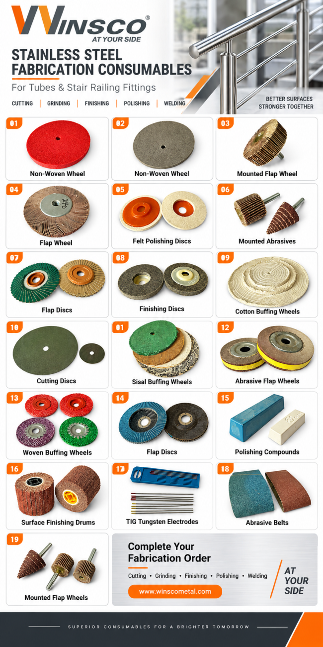 Stainless Steel Fabrication Consumables for Handrail Tube Cutting Grinding Polishing Welding