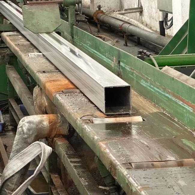 Large stainless steel square tube during factory production