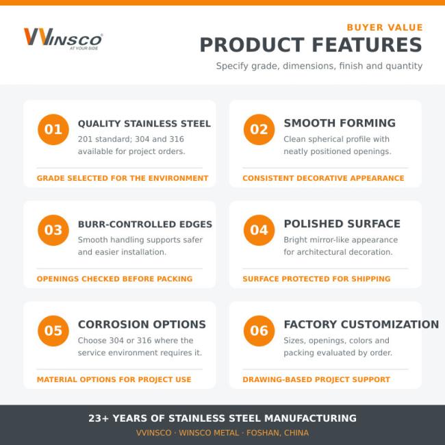 VVINSCO stainless steel decorative ball product features and factory customization
