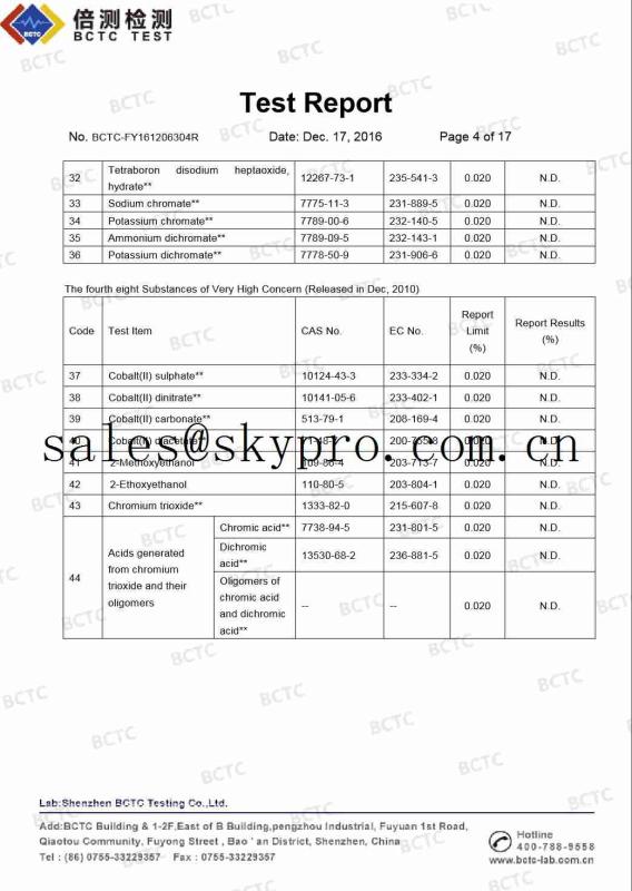 Reach Test Report - Nanjing Skypro Rubber&Plastic Co.,ltd