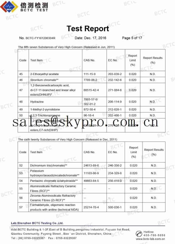 Reach Test Report - Nanjing Skypro Rubber&Plastic Co.,ltd