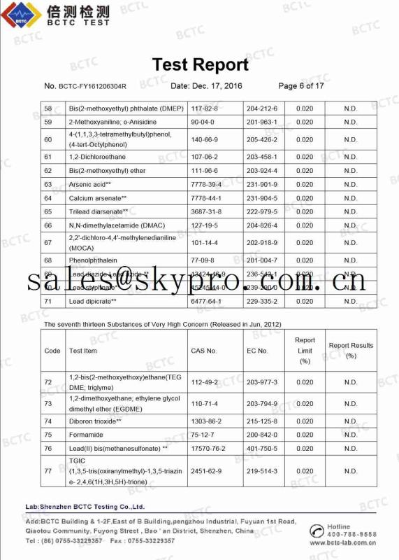 Reach Test Report - Nanjing Skypro Rubber&Plastic Co.,ltd