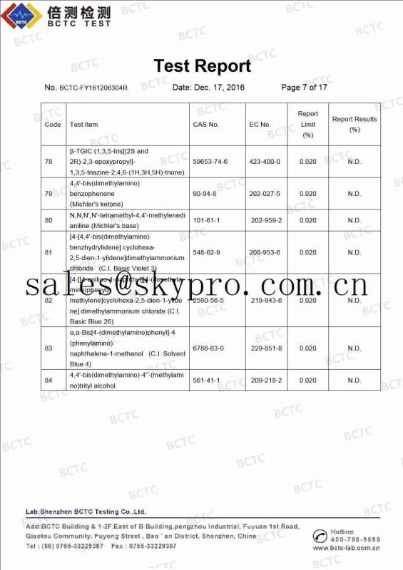 Reach Test Report - Nanjing Skypro Rubber&Plastic Co.,ltd