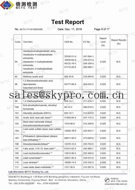 Reach Test Report - Nanjing Skypro Rubber&Plastic Co.,ltd