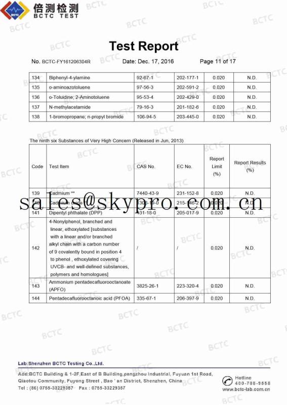 Reach Test Report - Nanjing Skypro Rubber&Plastic Co.,ltd