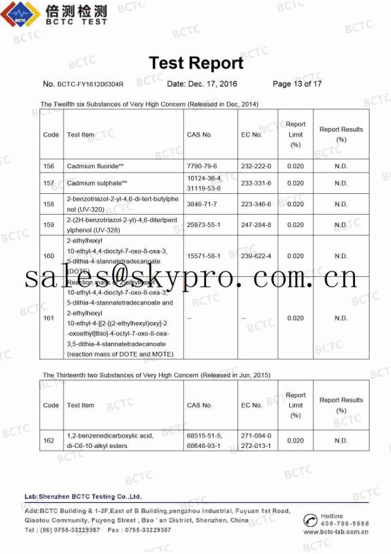 Reach Test Report - Nanjing Skypro Rubber&Plastic Co.,ltd