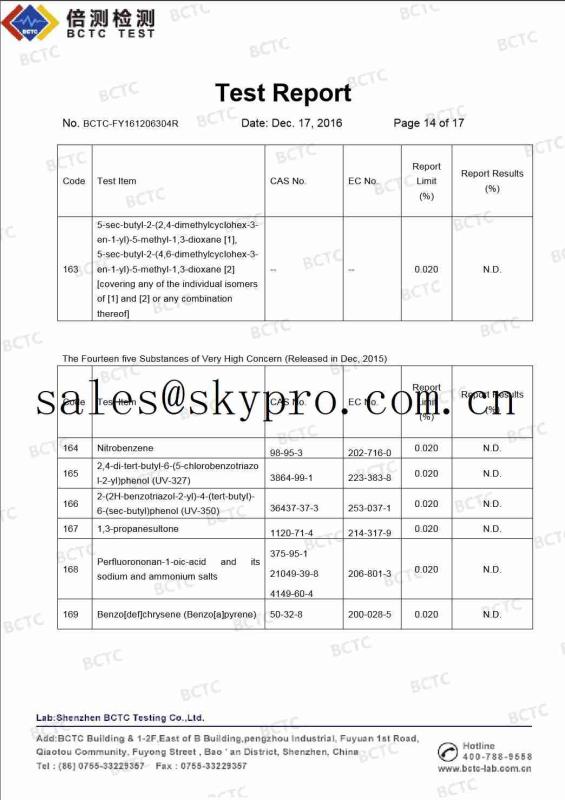 Reach Test Report - Nanjing Skypro Rubber&Plastic Co.,ltd