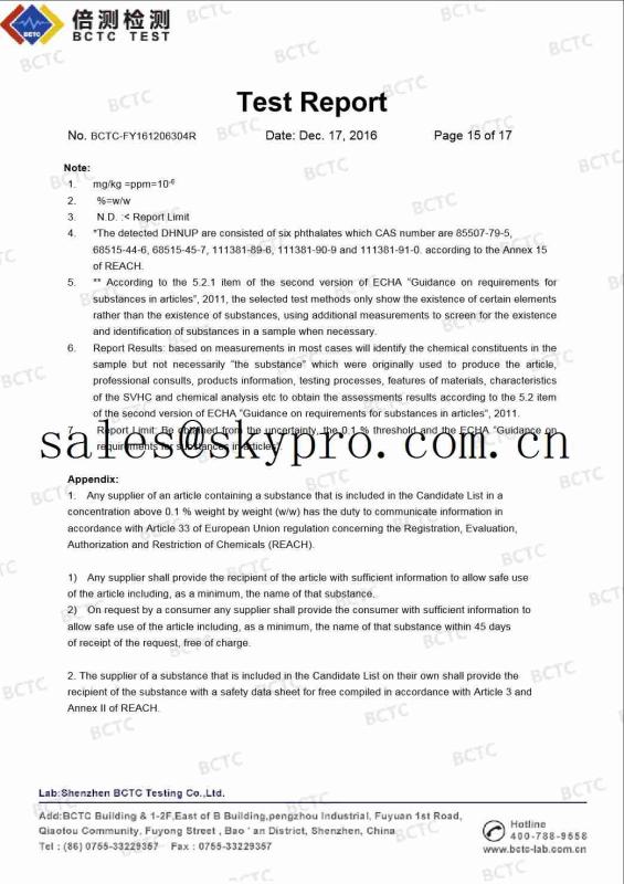 Reach Test Report - Nanjing Skypro Rubber&Plastic Co.,ltd